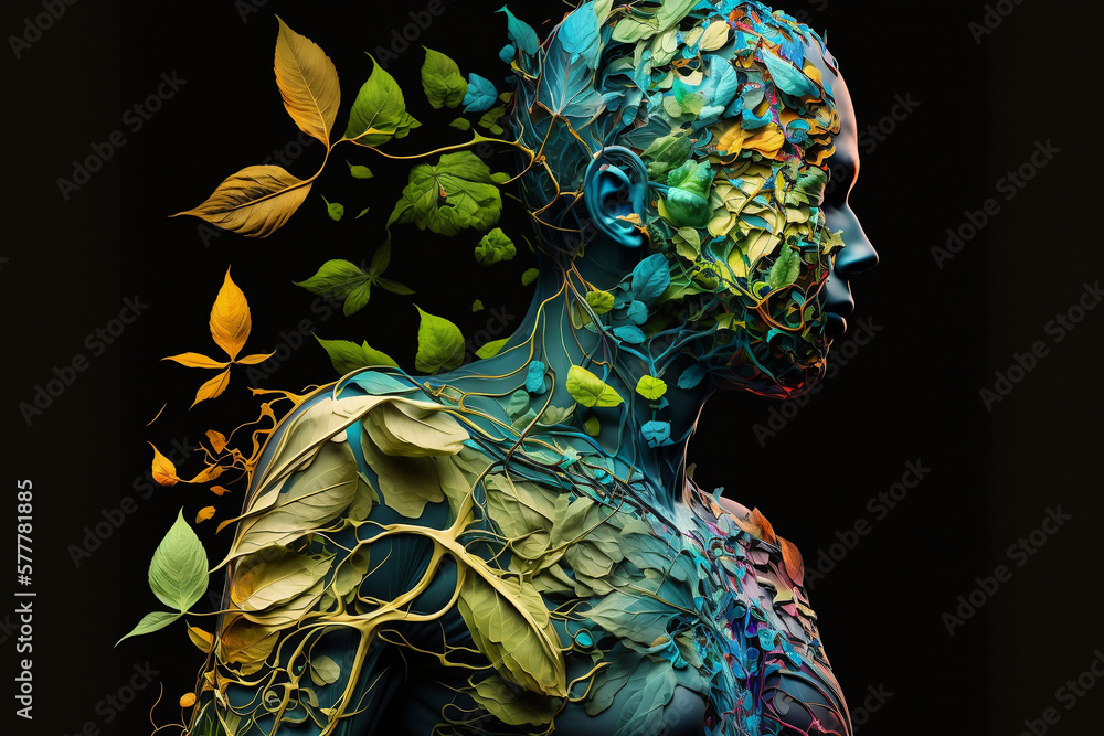 Digital echo concept art of human body created by wires, butterflies ...
