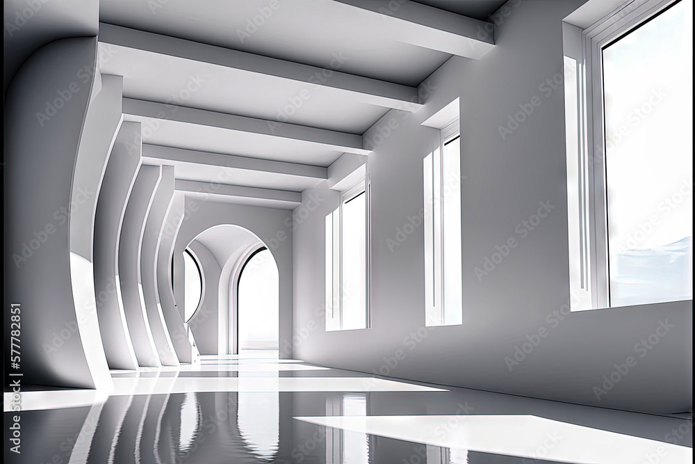 Abstract architecture background. Modern white interior and exterior ...