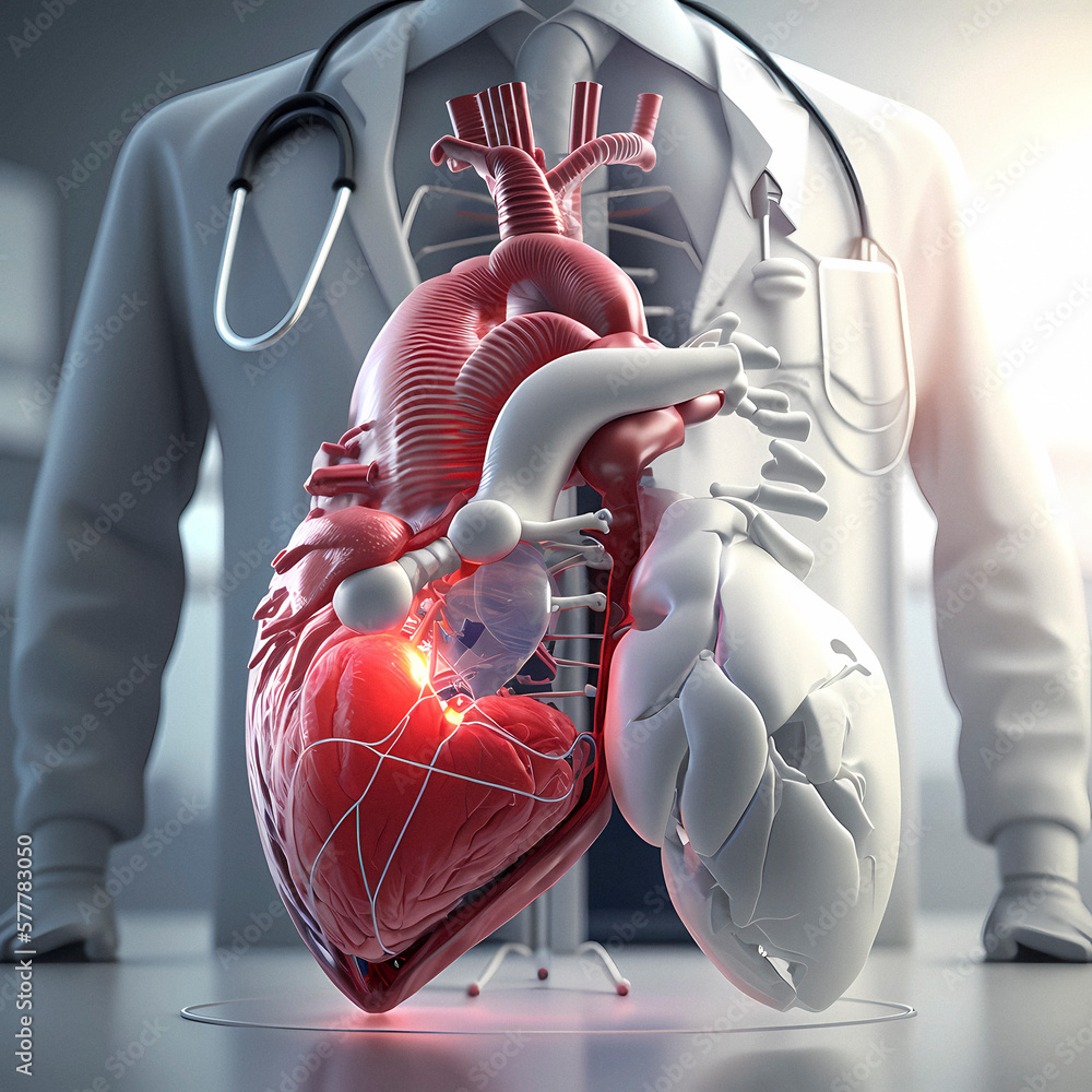 Cardiac surgery , human heart with cells and arteries, heart attack ...