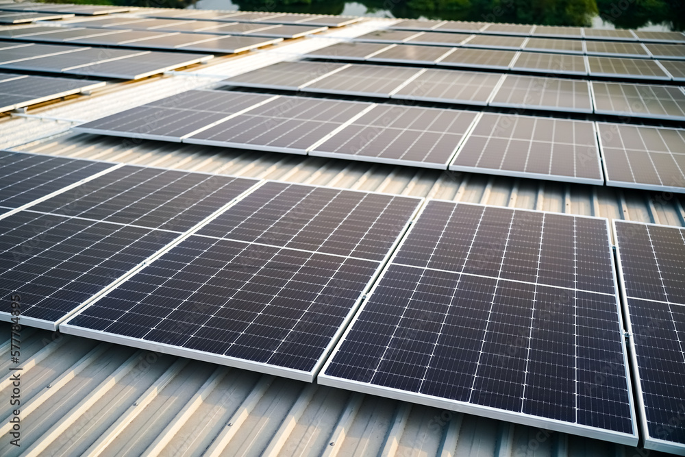 Foto de Solar panels on factory roof photovoltaic solar panels absorb ...