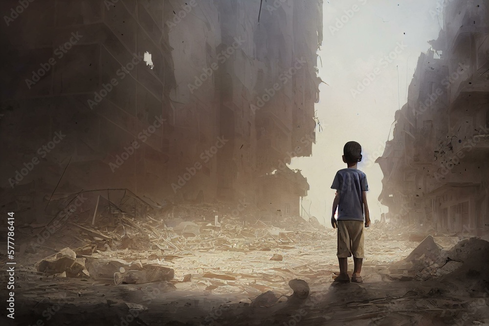 Digital watercolour illustration featuring Yemeni child standing in the ...