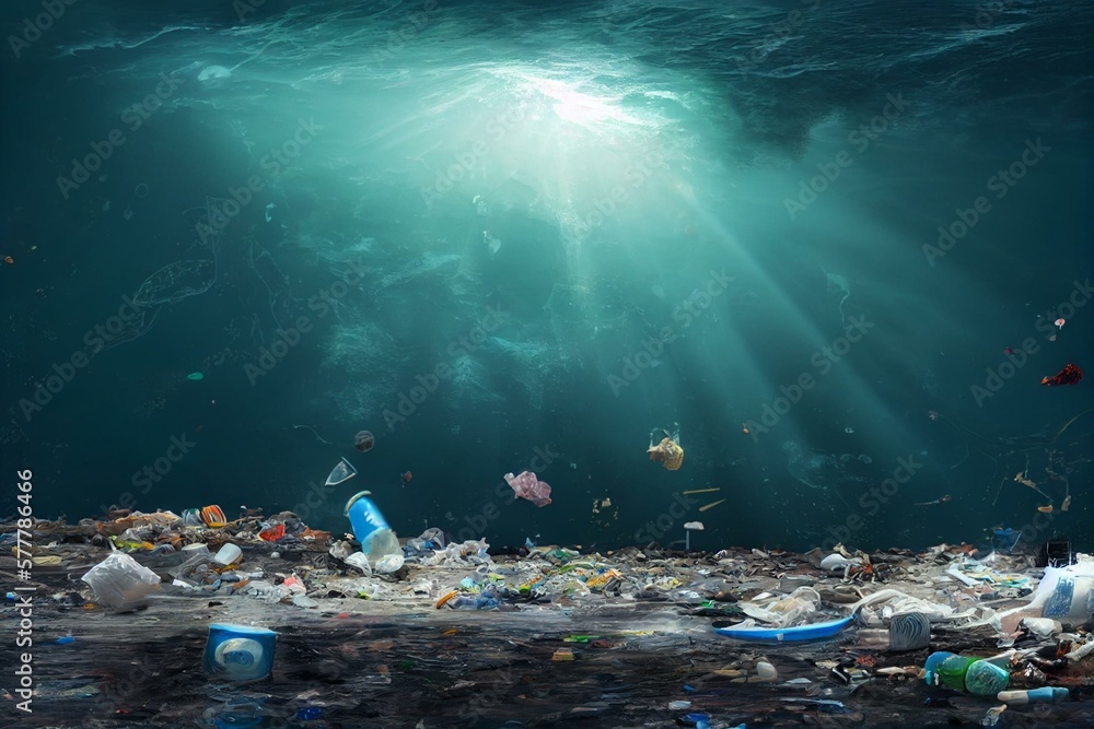 Ocean Floor Pollution Full of Trash and Plastic Waste Illustration ...