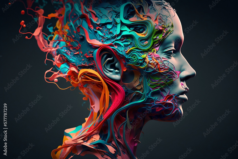 Digital concept art of human echo face created by wires, butterflies ...
