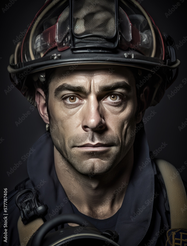 Fireman Portrait-Black Background-Generative AI Stock Illustration ...