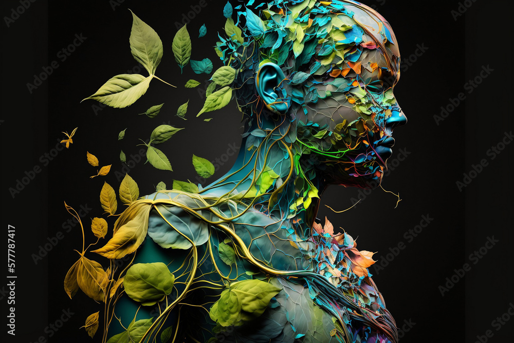 Digital concept art of human echo face created by wires, butterflies ...