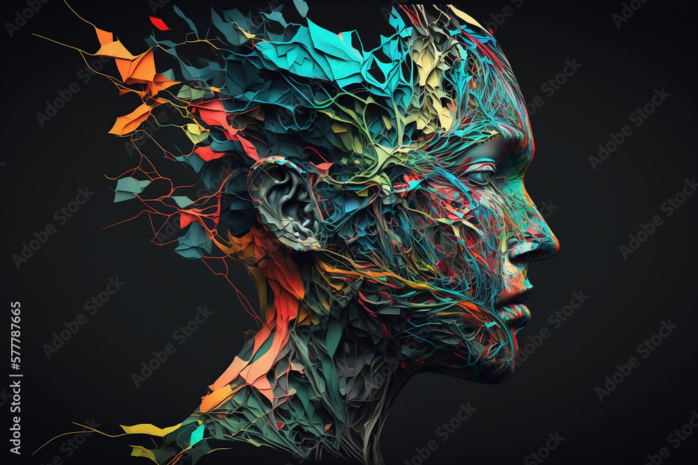 Digital concept art of human echo face created by wires, butterflies ...