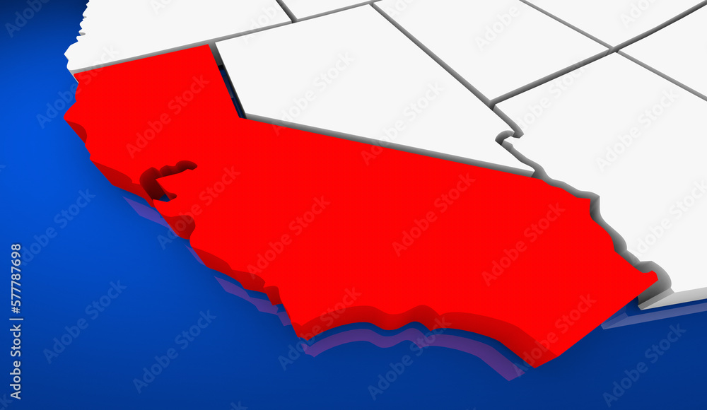 California State Map United Staes America Close Up 3d Illustration ...