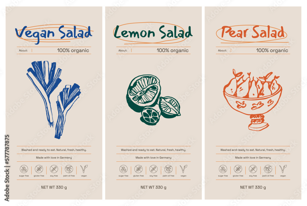 Hand drawn line art food vector packaging label design template. Boho ...