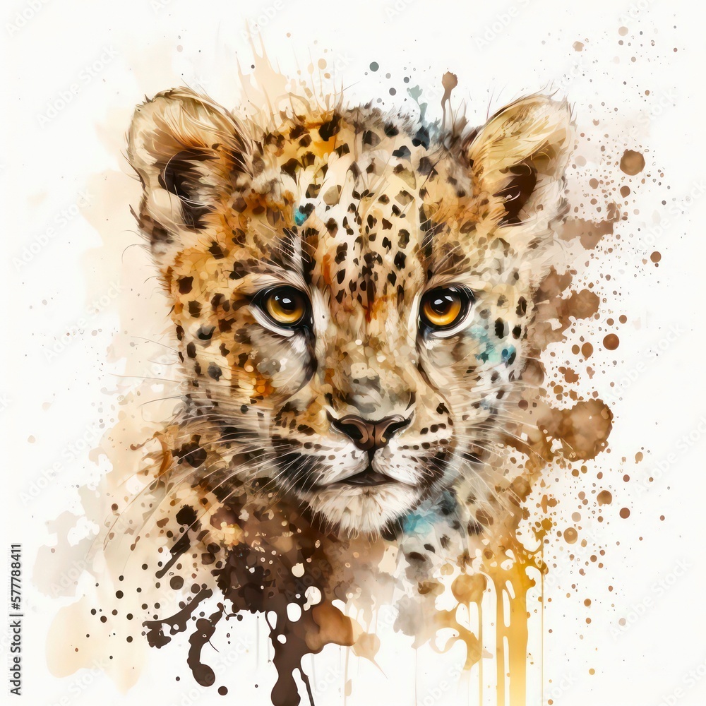 Abstract portrait of a beautiful leopard in aquarelle style. Watercolor ...