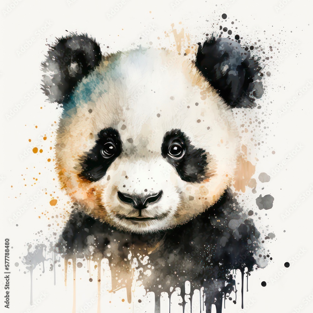 Cute panda on white background. Watercolor illustration of little ...