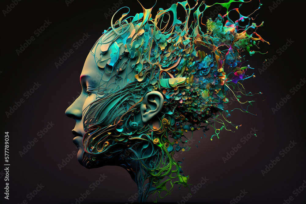 Digital concept art of human echo face created by wires, butterflies ...