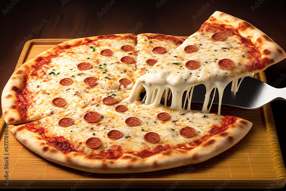 PIZZA DE MUZZARELLA DE 8 PORCIONES. ILUSTRACION. COLOR. IA GENERATIVA ...