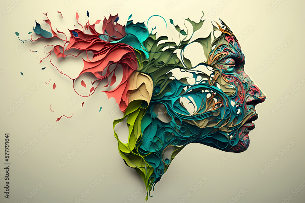 Digital concept art of human echo face created by wires, butterflies ...