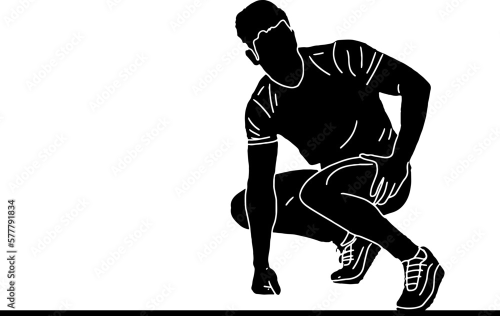 Silhouette of sports man fashion model sitting in stylish pose, Male ...