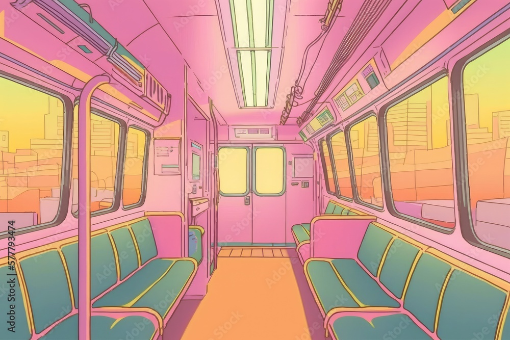 Lofi anime manga background of train interior. Generative AI Stock ...