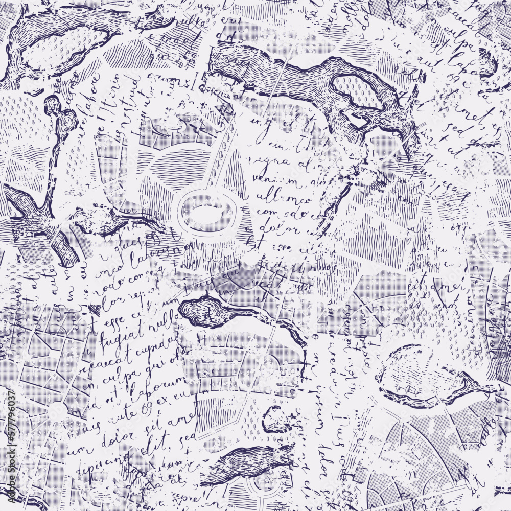 Seamless pattern with collage of letters with handwritten text and ...