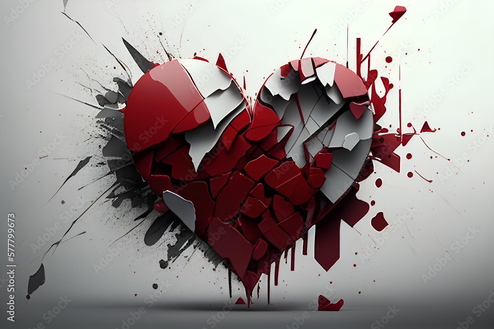 Broken heart of grunge concrete, chips stone, 3d illustration, gray ...