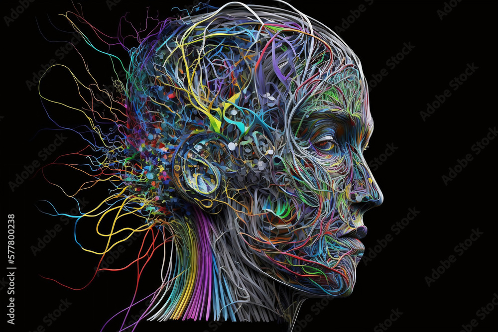 Biogenic human face made with wires, cables, nurves concept art, AI ...