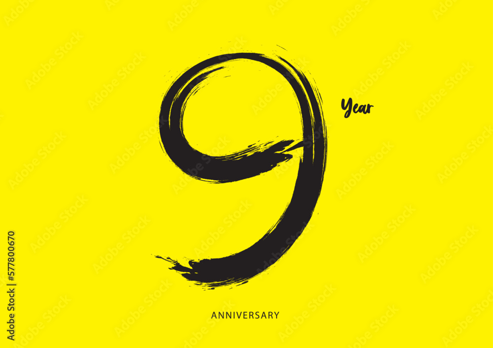 9 year anniversary celebration logotype on yellow background, 9 number ...