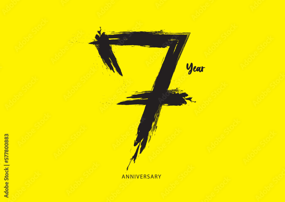 7 year anniversary celebration logotype on yellow background, 7 number ...