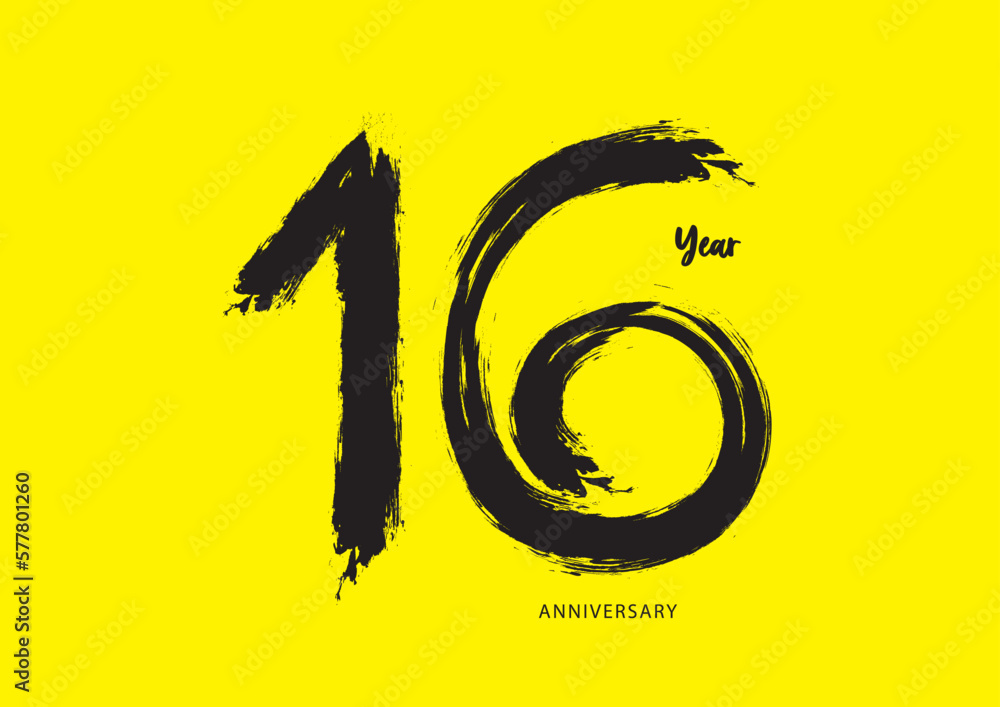 16 year anniversary celebration logotype on yellow background, 16 ...