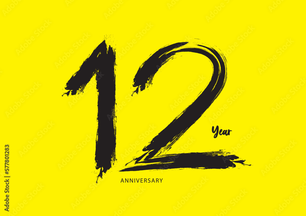 12 year anniversary celebration logotype on yellow background, 12 ...
