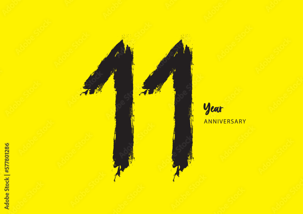 11 year anniversary celebration logotype on yellow background, 11 ...