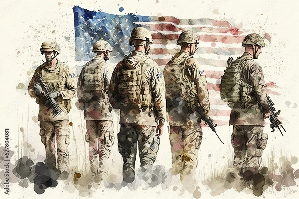 a group of soldiers standing in front of an american flag, us soldiers ...