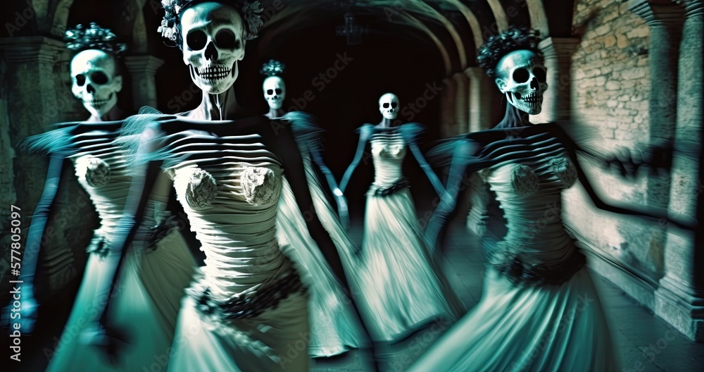 Epic Dance of Death. Dead Dancers Dancing in the Underworld. Generative ...