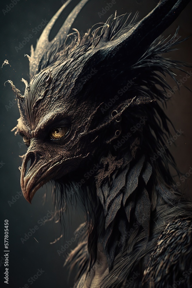 Creepy Horror Bird Humanoid Animal Creature. Generative AI. Stock ...