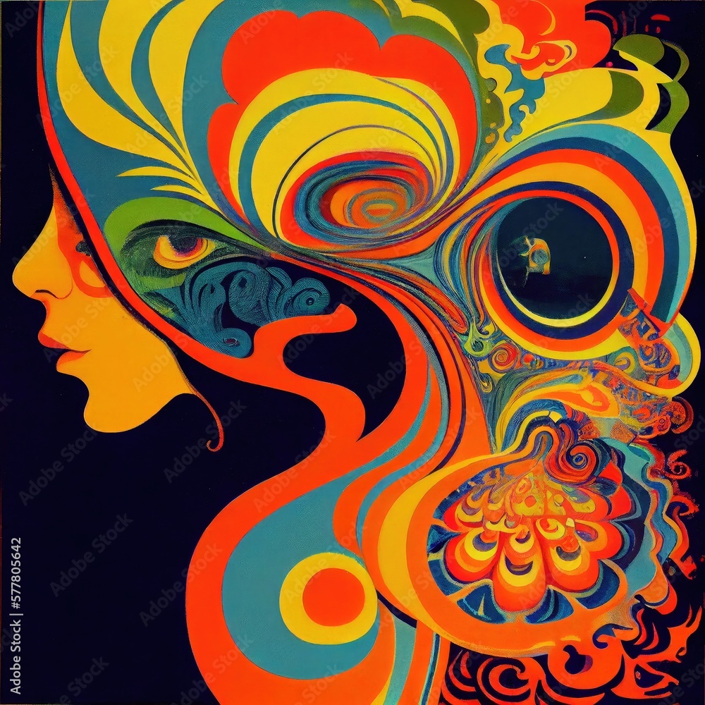 1960s psychedelic art, Hippie trippy retro background, bright rainbow ...
