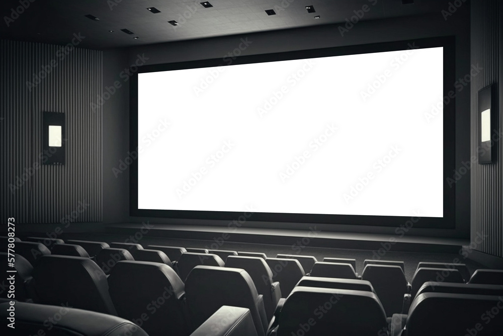 Cinema with white blank screen. Cinema hall with auditorium. Template ...