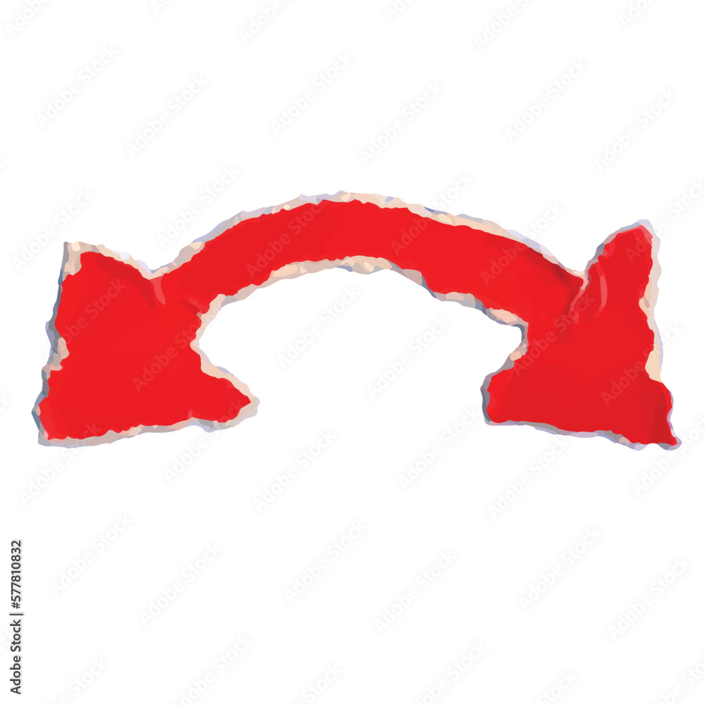 piece of torn red paper with an arrow, two-sided arrow with a bracket ...