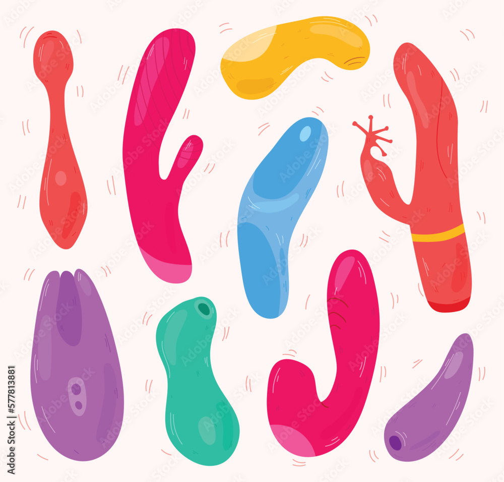Cartoon Adult Sex Toys Set For Intim Shop On A Light Background Stock Vector Adobe Stock