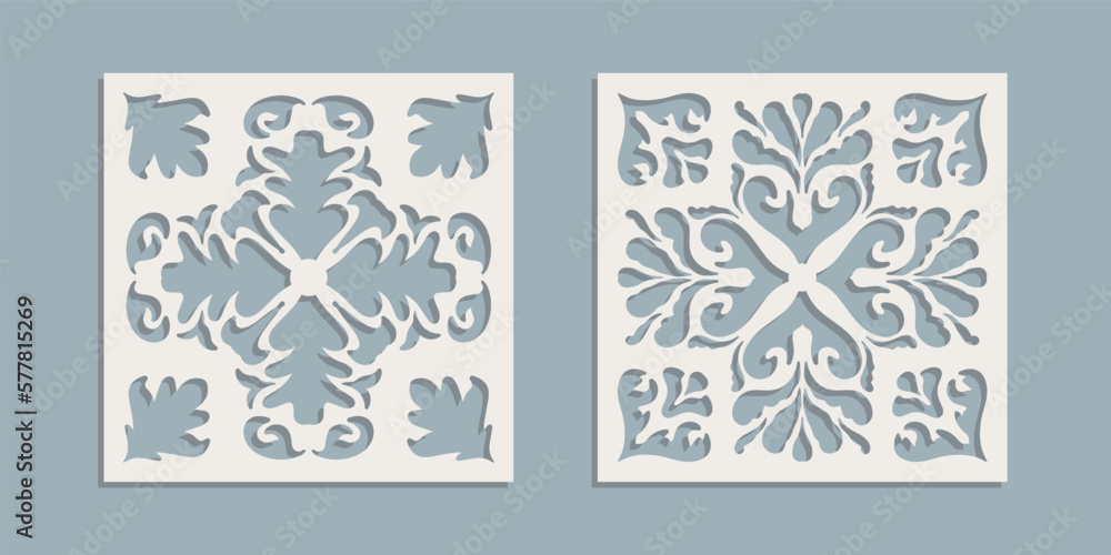Vintage Laser Cut pattern with floral baroque ornament. Vector Stencil ...