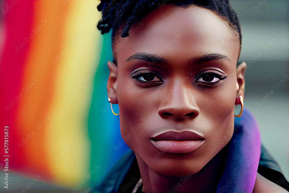 Portrait of a serious young black transgender person posing and looking ...