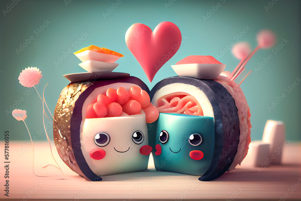 cartoon lovers sushi. Generative AI, Generative, AI Stock Illustration ...