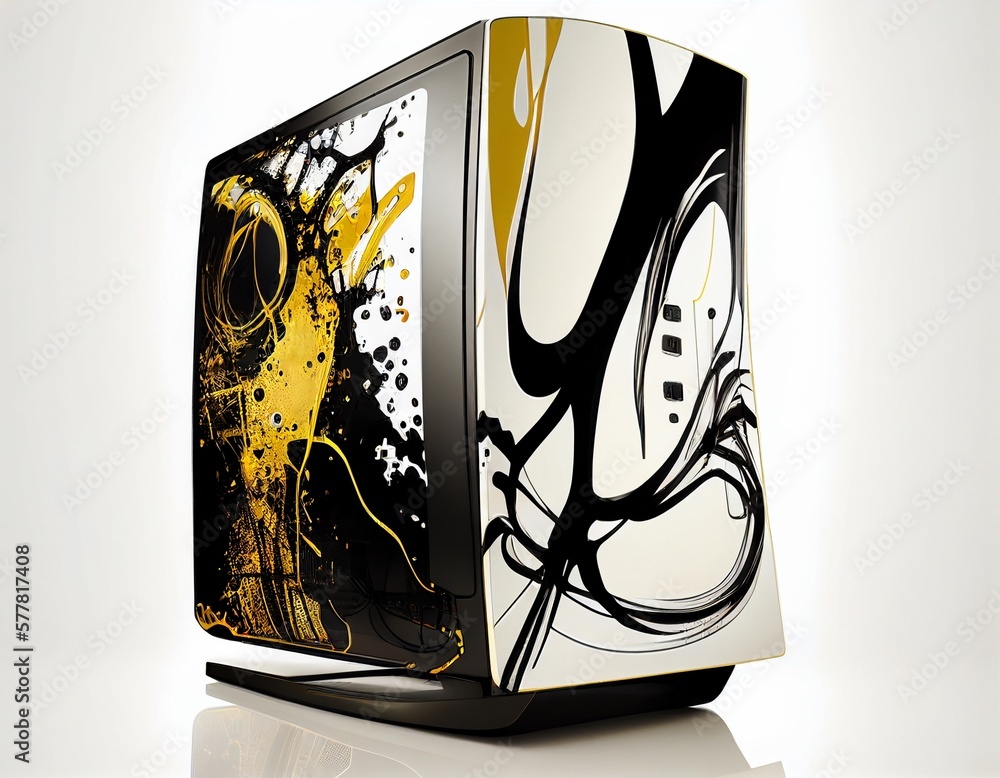 ภาพประกอบสต็อก Black and gold color Gaming PC with LCD monitor keyboard ...