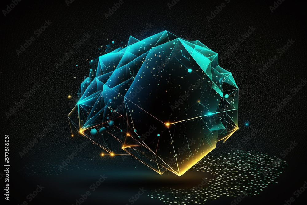 Futuristic particle concept with blue dotted lines and smooth low poly ...