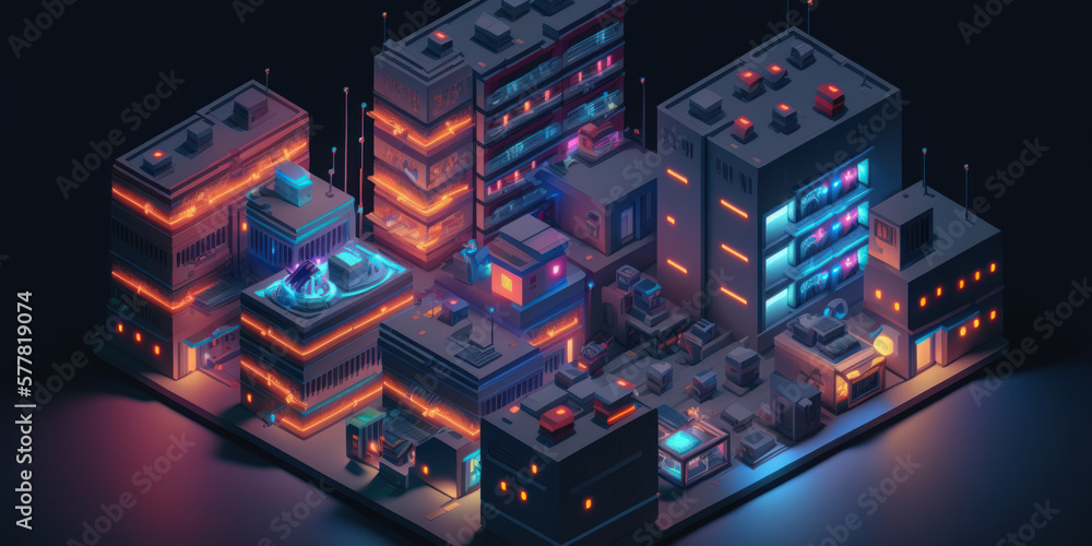 Smart buildings or smart cities notion of an isometric vector. An ...