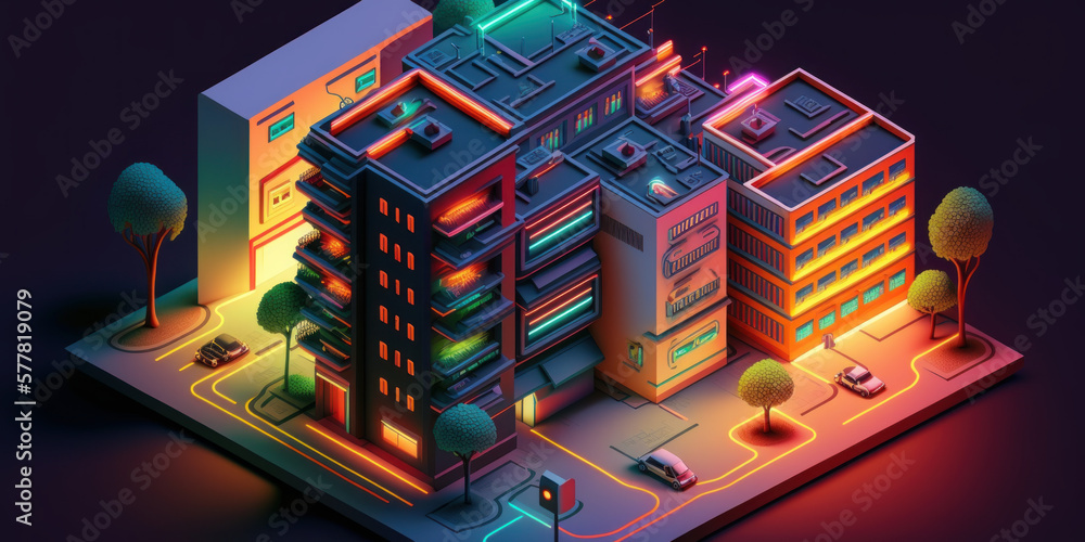 Smart buildings or smart cities notion of an isometric vector. An ...