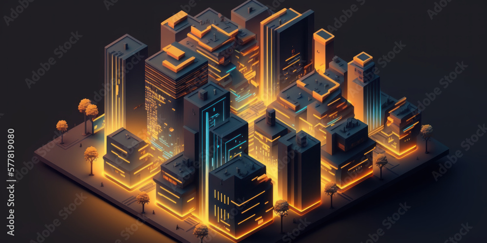 Smart buildings or smart cities notion of an isometric vector. An ...