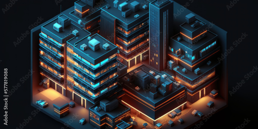 Smart buildings or smart cities notion of an isometric vector. An ...