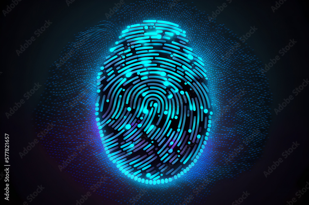 Biometrics identification and cyber security concept, blue, made by AI ...