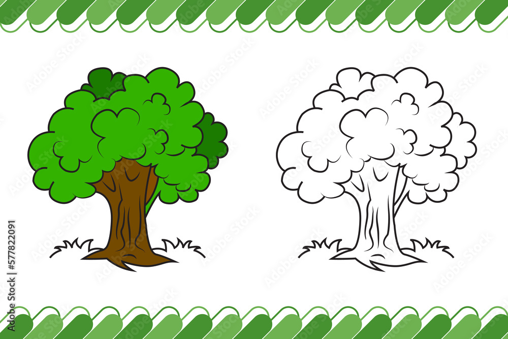 Tree coloring page for kids Stock Vector | Adobe Stock