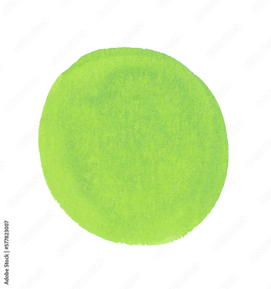 Watercolor round spot isolated on a transparent background. Green paint ...