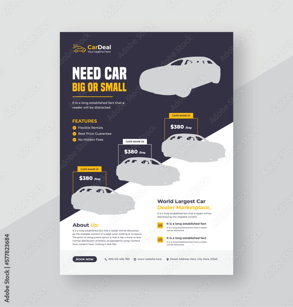 Stylish & modern Car Rental Flyer with a4 paper size, Auto repair ...