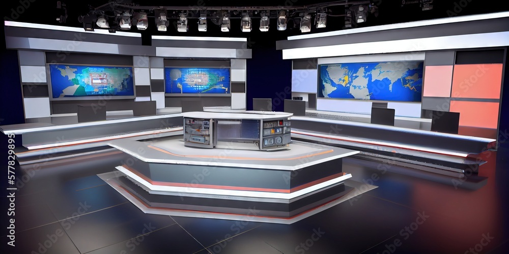 TV News studio - recording and broadcasting media in a modern set ...