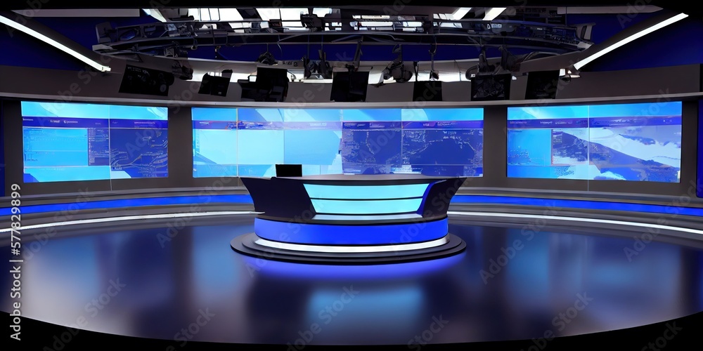 TV News studio - recording and broadcasting media in a modern set ...