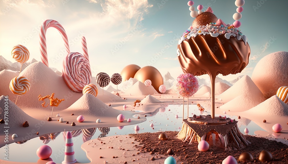 Fantasy world consisting of chocolate and candy, super sweet, dreamland ...